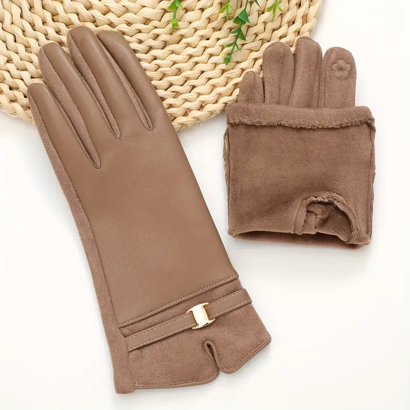 Léa Waterproof and Warm Synthetic Leather Gloves – Stilevia