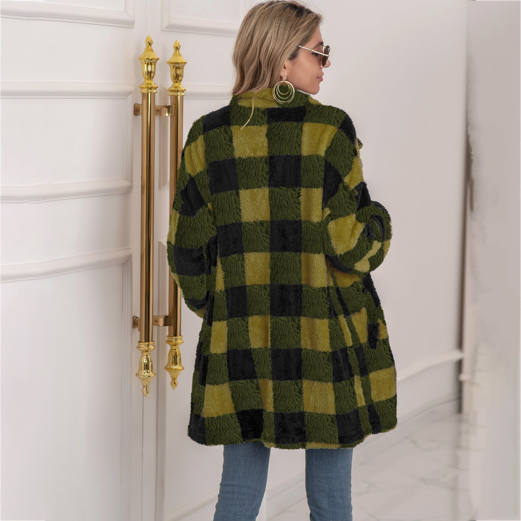 Colorblock Checkered Fleece Jacket – Stilevia